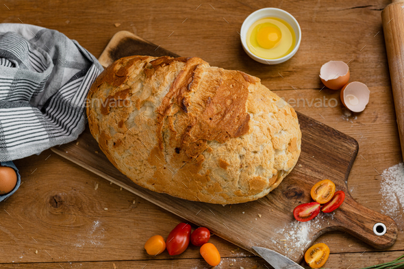 Bakery - gold rustic crusty loaves of bread. Still life captured from ...