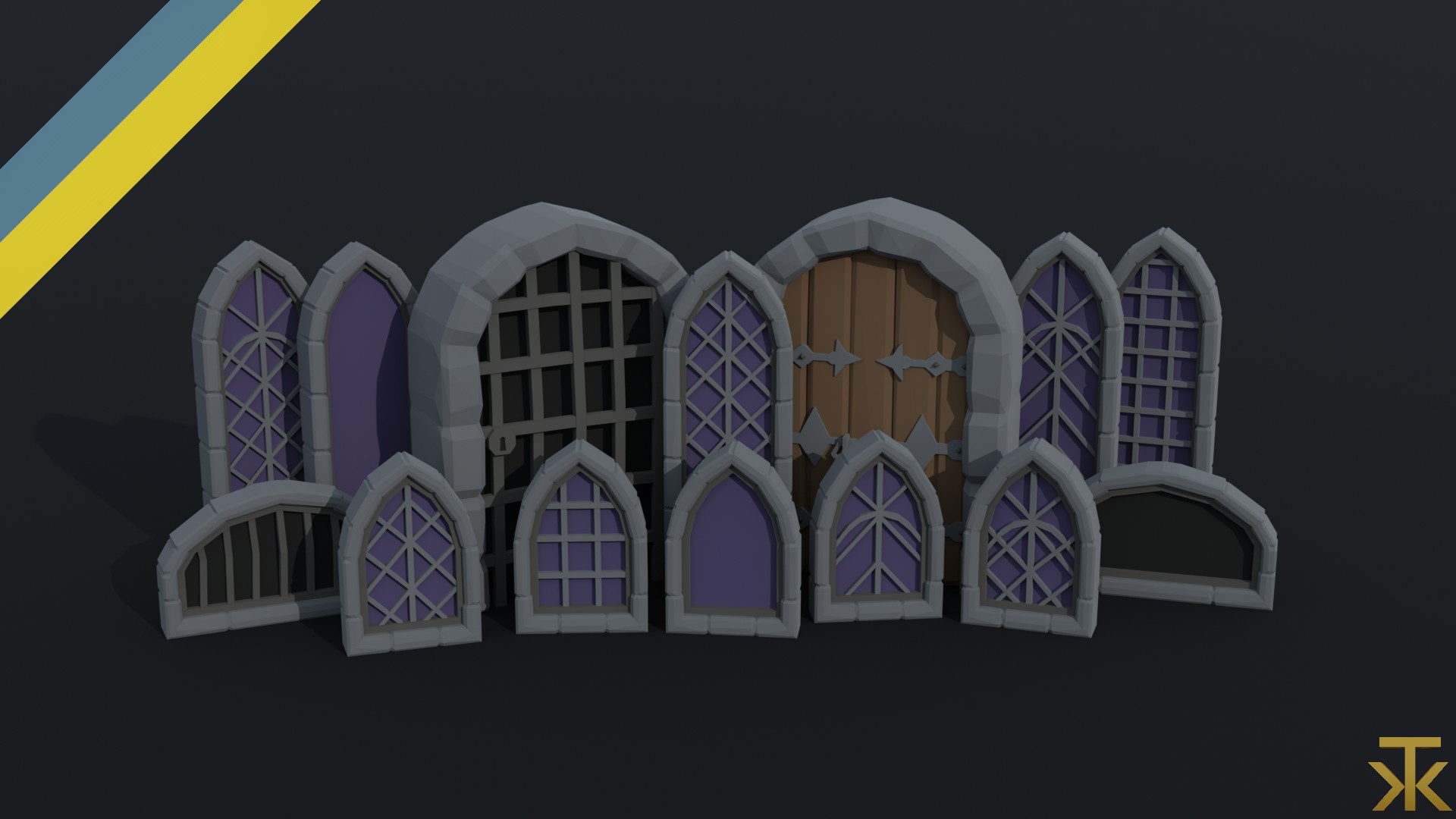 Cartoon medieval doors and windows Polygonal Style by Tykryk | 3DOcean