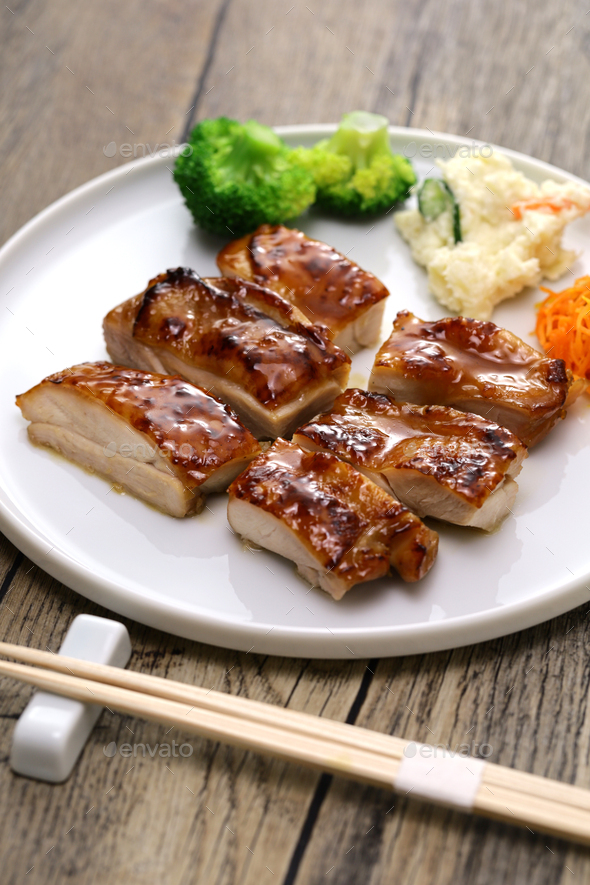 Authentic Japanese teriyaki chicken. vertical position. Stock Photo by ...