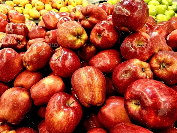 Red delicious apples in market display in grocery store. Stock Photo by ...