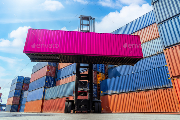 Transportation logistics and container dock cargo yard forklift truck ...