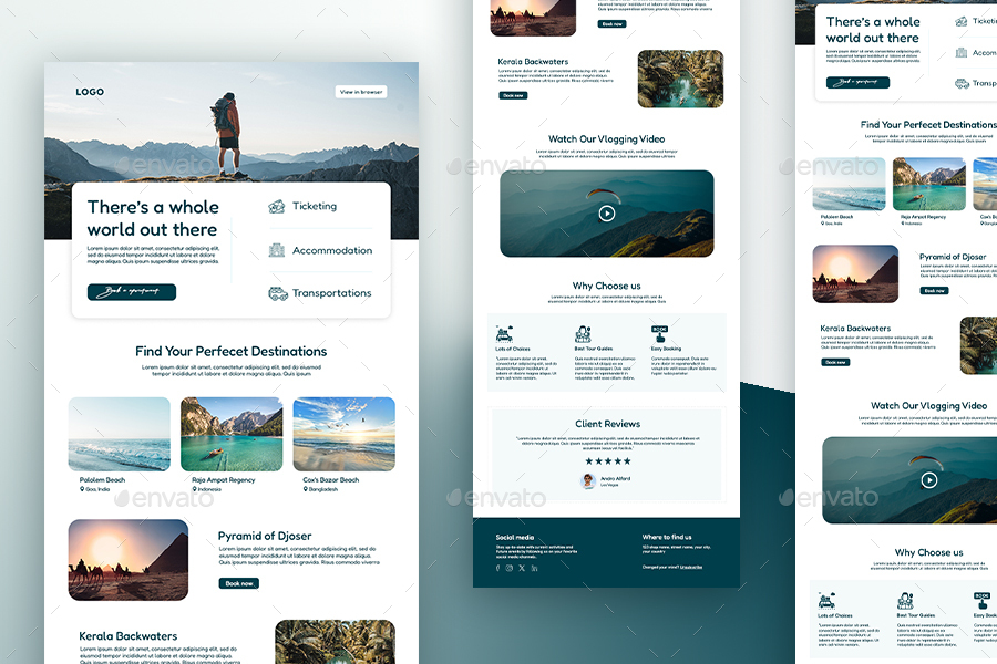 Travel Agency Email Newsletter PSD Template, Web Elements | GraphicRiver