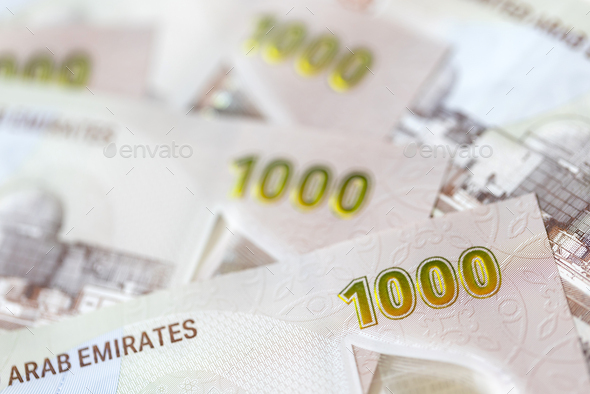 New UAE banknotes banknotes of one thousand, paper money closeup Stock ...
