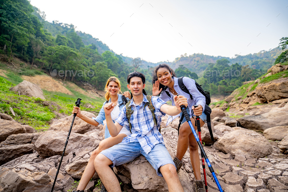 Hiking outdoor activities with friends Stock Photo by FoToArtist_1