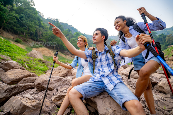 Hiking outdoor activities with friends Stock Photo by FoToArtist_1