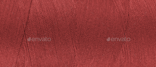 Texture Of Red Color Threads In Spool Close Up, Macro. Wide Banner ...