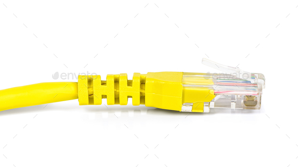 Yellow network plug on white background Stock Photo by mkos83 | PhotoDune