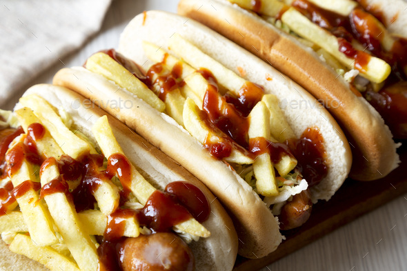 Homemade Cleveland Polish Boy Sandwich on a rustic wooden board on a ...