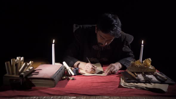 Medieval man writing letters. Historical video., Stock Footage | VideoHive