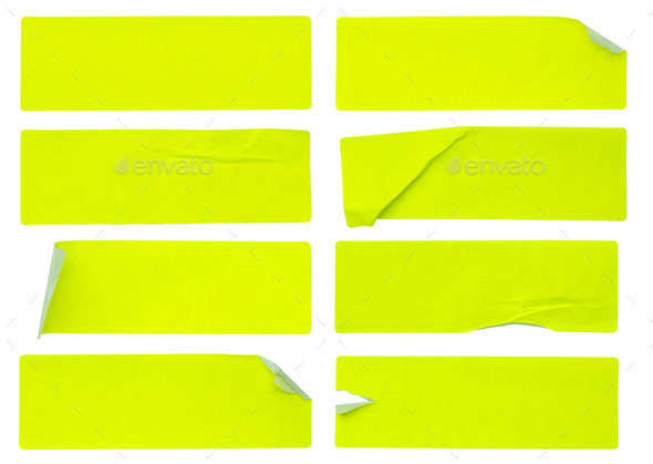 A set of fluorescent neon yellow rectangular paper sticker label ...