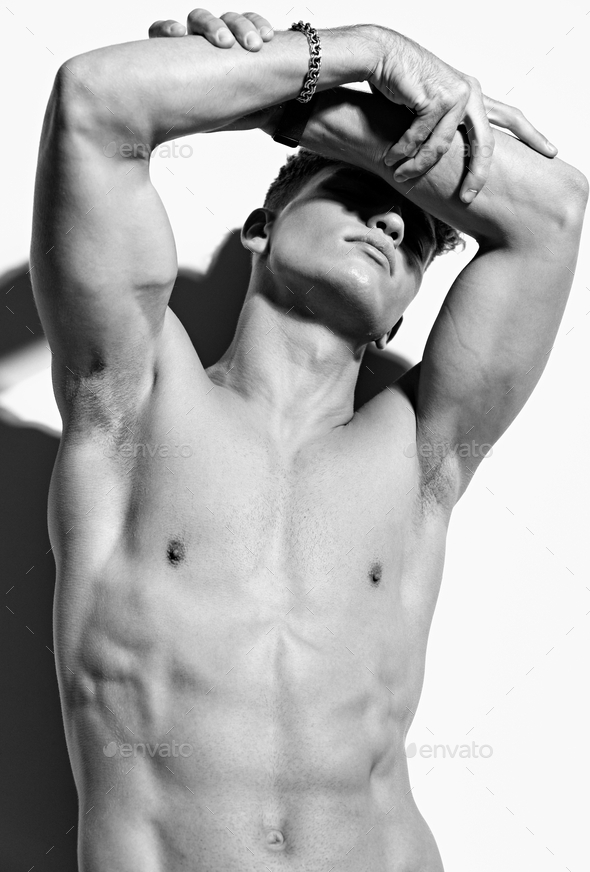 man model black and white muscle athletic attractive arm strong body ...