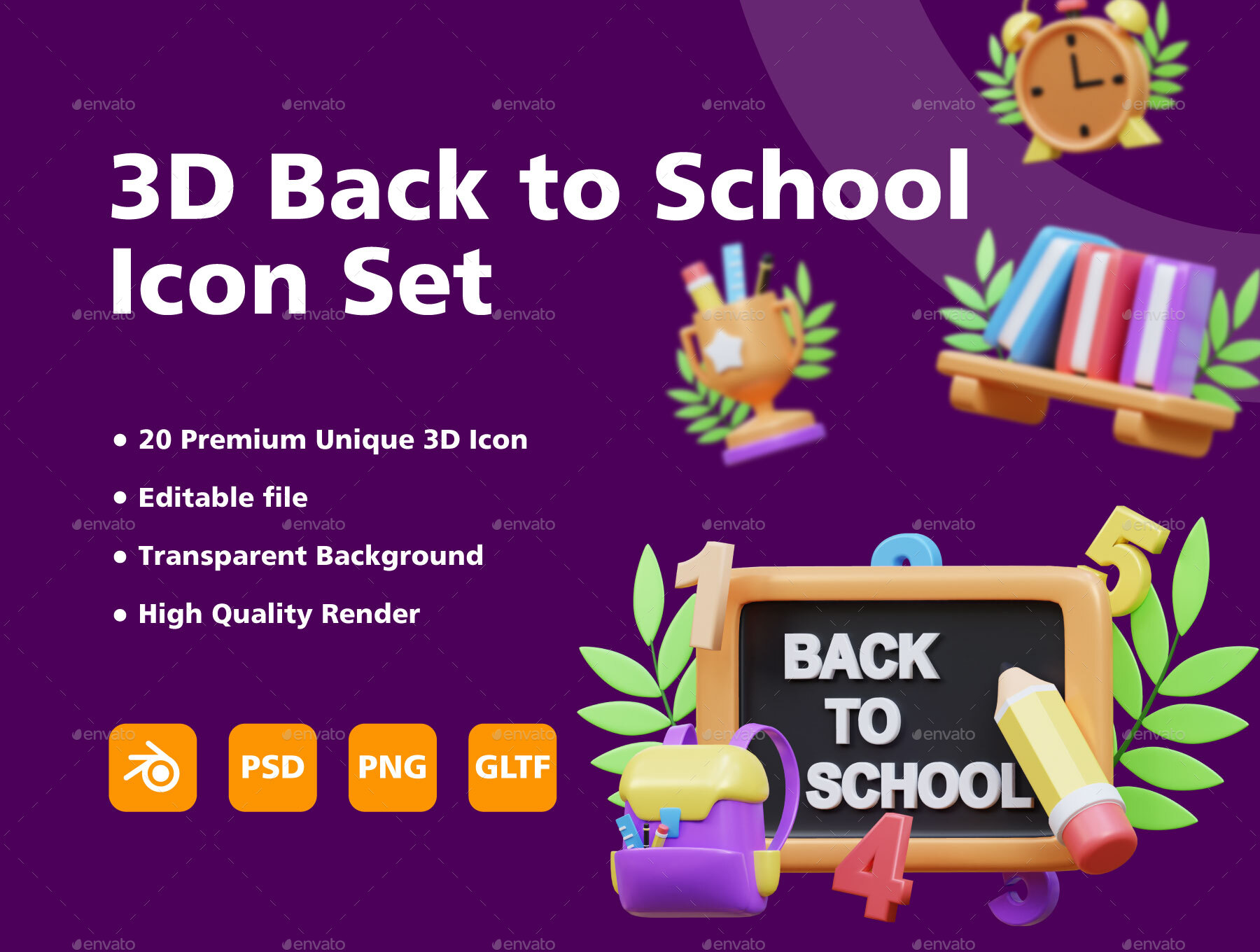 3D Back to School Item icon set, Graphics | GraphicRiver