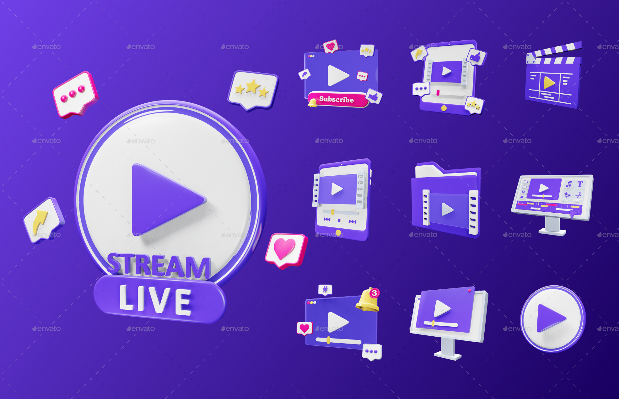 3D Video and Multimedia Icons Set, Icons | GraphicRiver