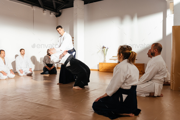 Martial Arts Sensei Demonstrates Technique to Attentive Students in ...
