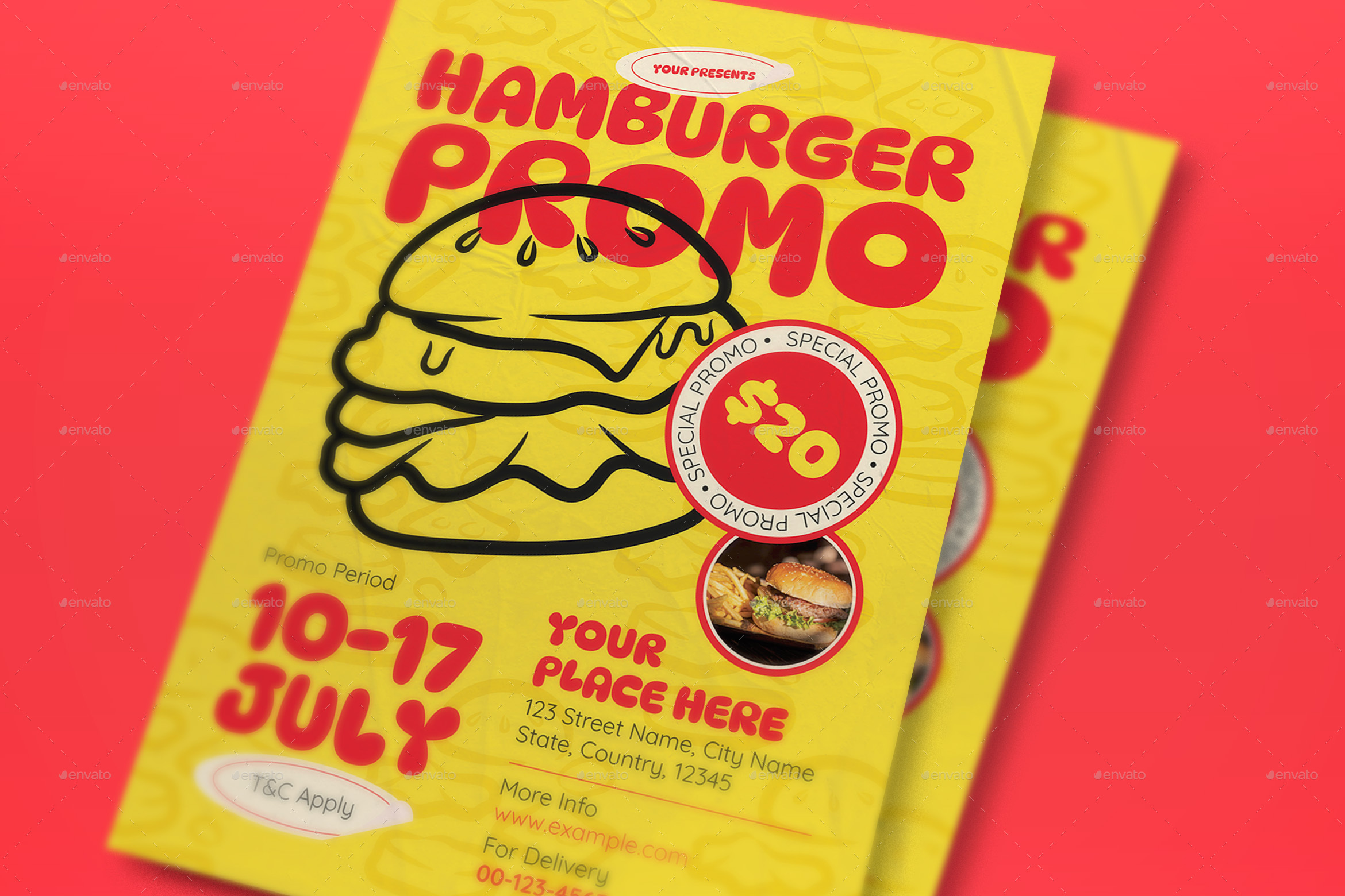 Yellow Retro Hamburger Promo Flyer Set, Print Templates | GraphicRiver