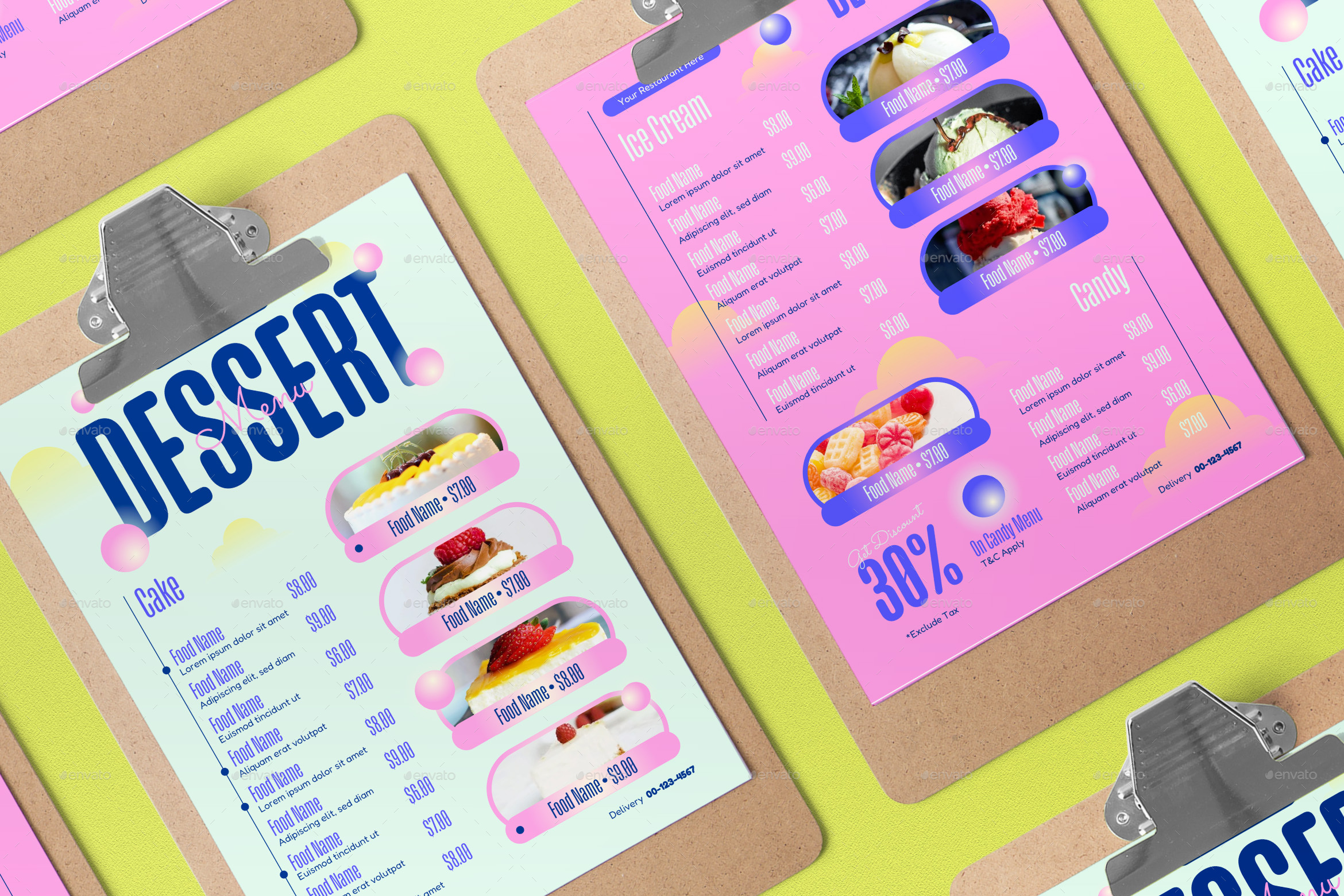 Light Blue Y2K Dessert Food Menu, Print Templates | GraphicRiver