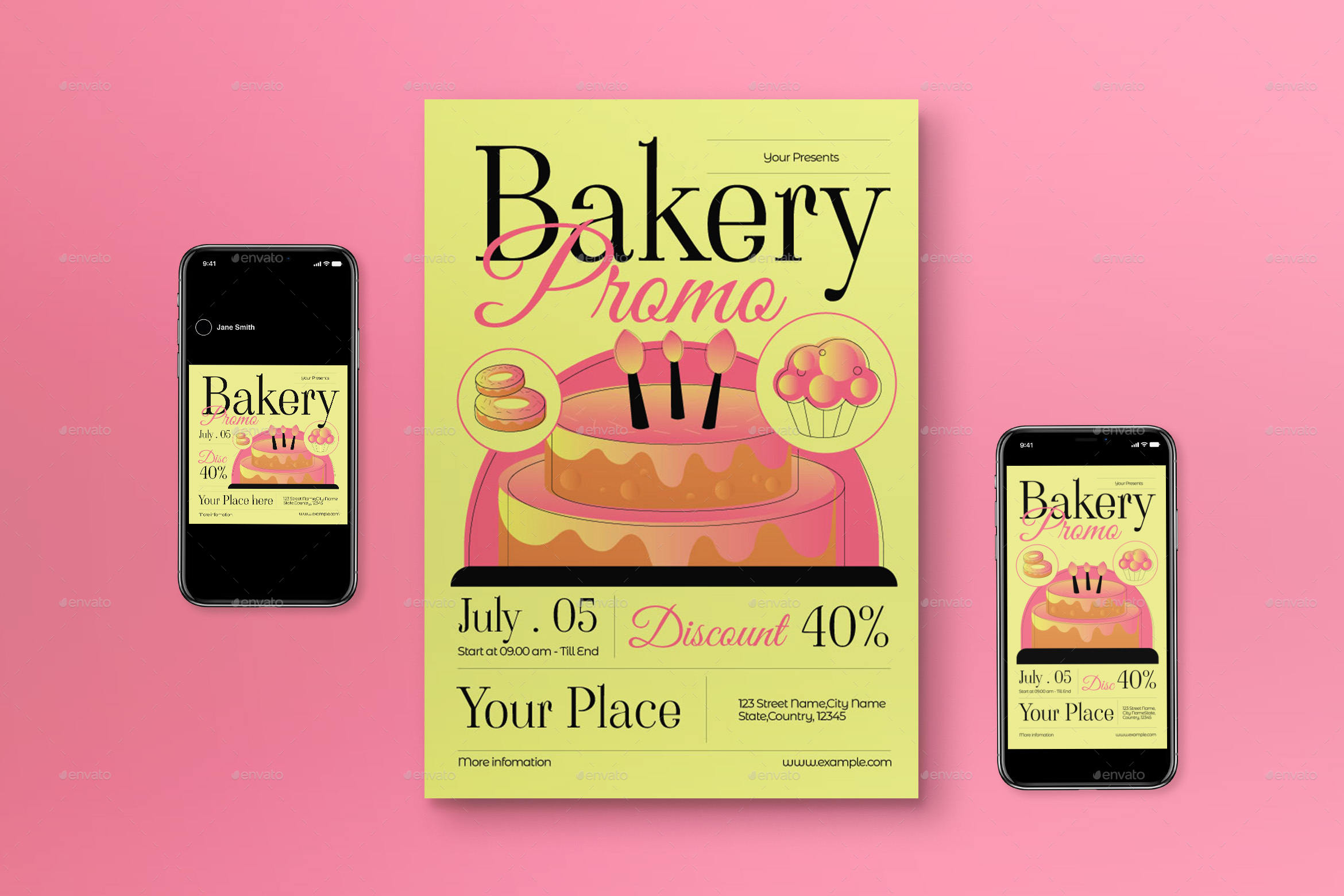 Cream Gradient Bakery Promo Flyer Set, Print Templates | GraphicRiver