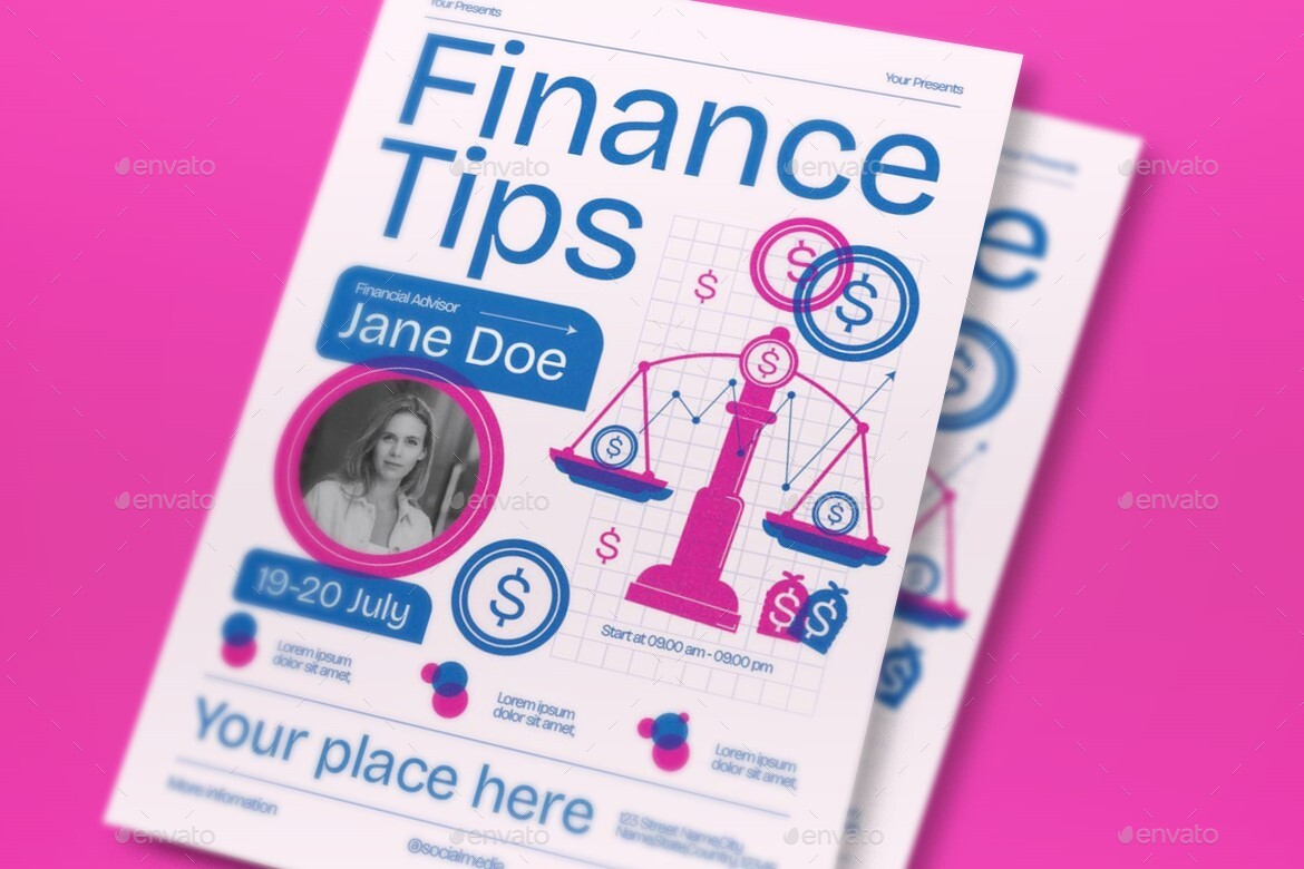 Pink Risogarph Finance Tips Flyer Set, Print Templates | GraphicRiver