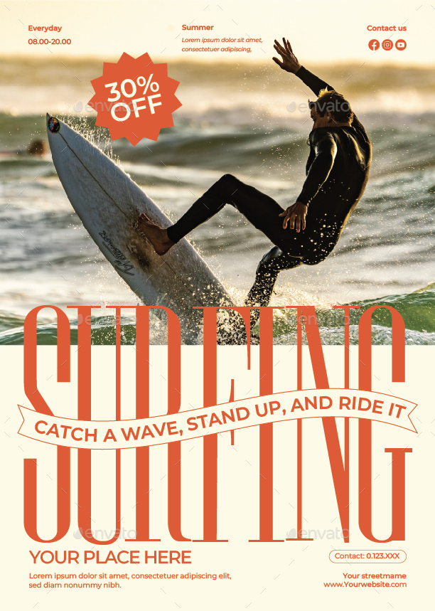 Surfing Lesson Flyer, Print Templates | GraphicRiver