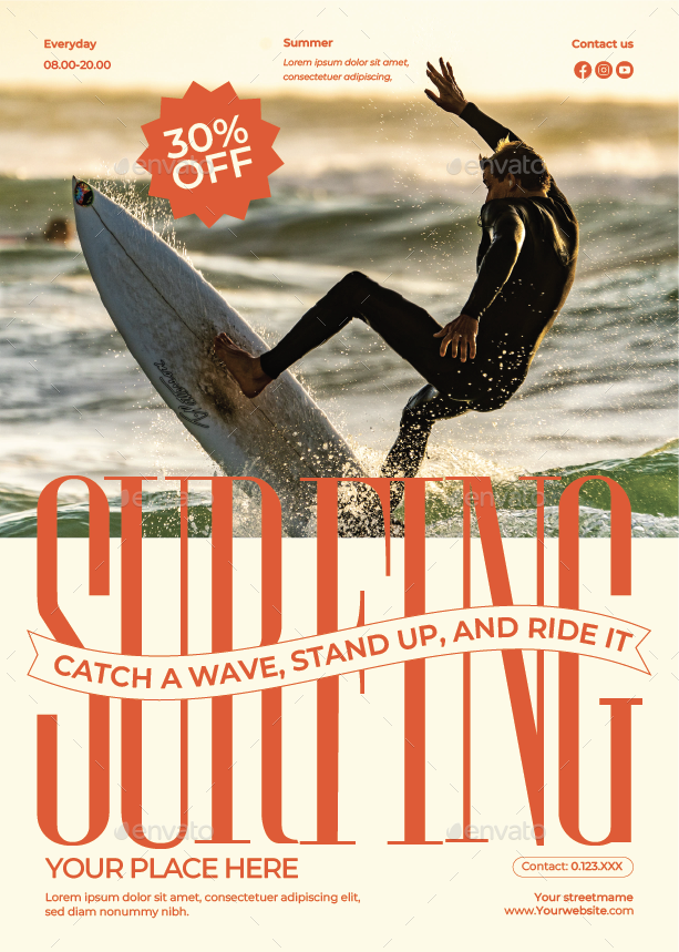 Surfing Lesson Flyer, Print Templates | GraphicRiver