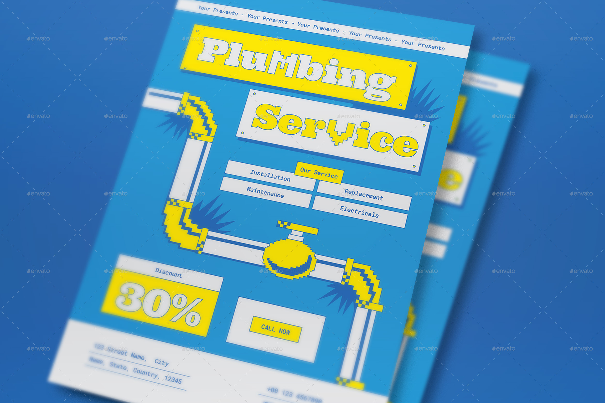 Blue Pixelated Plumbing Service Flyer Set, Print Templates | GraphicRiver
