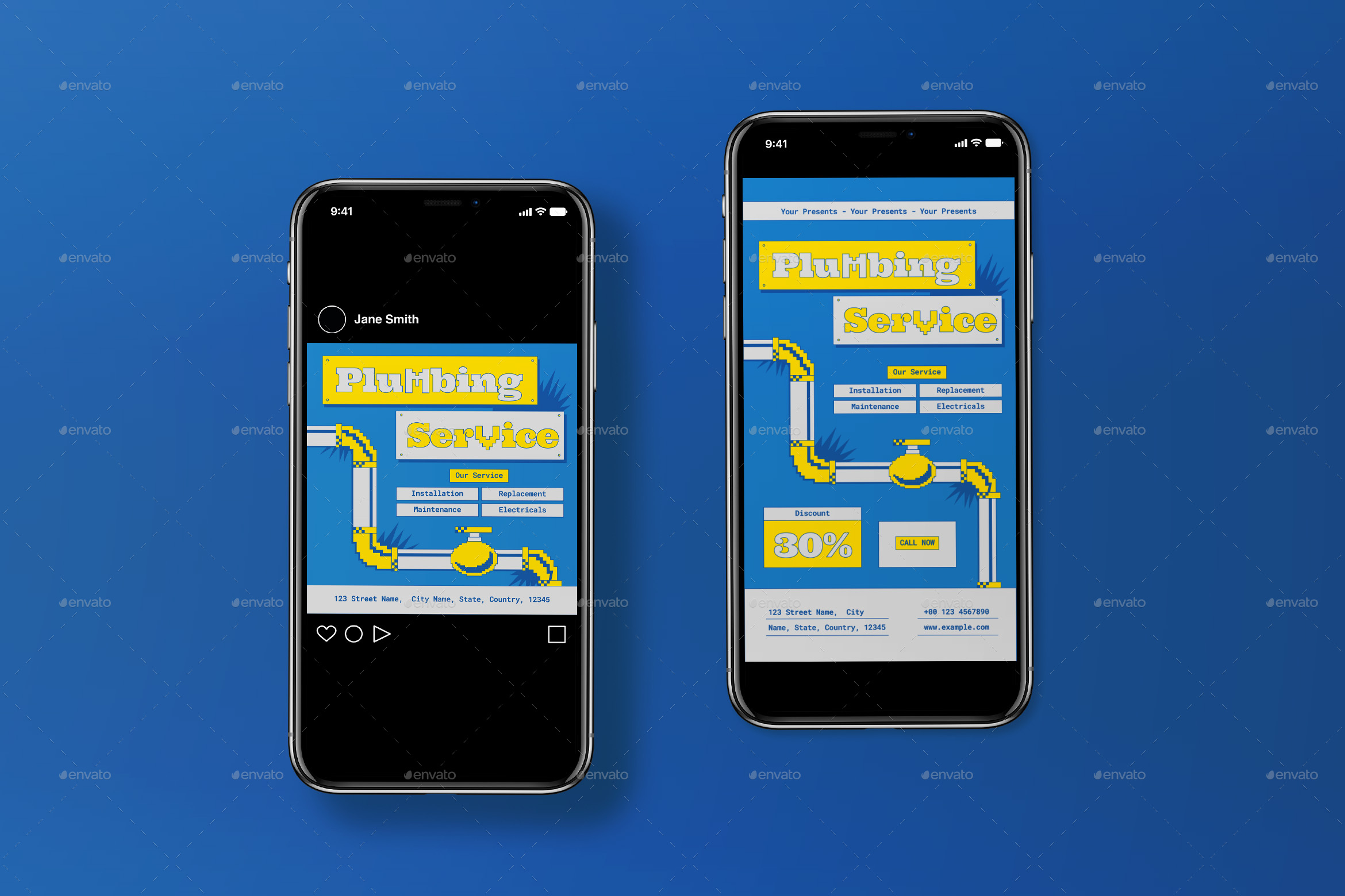 Blue Pixelated Plumbing Service Flyer Set, Print Templates | GraphicRiver