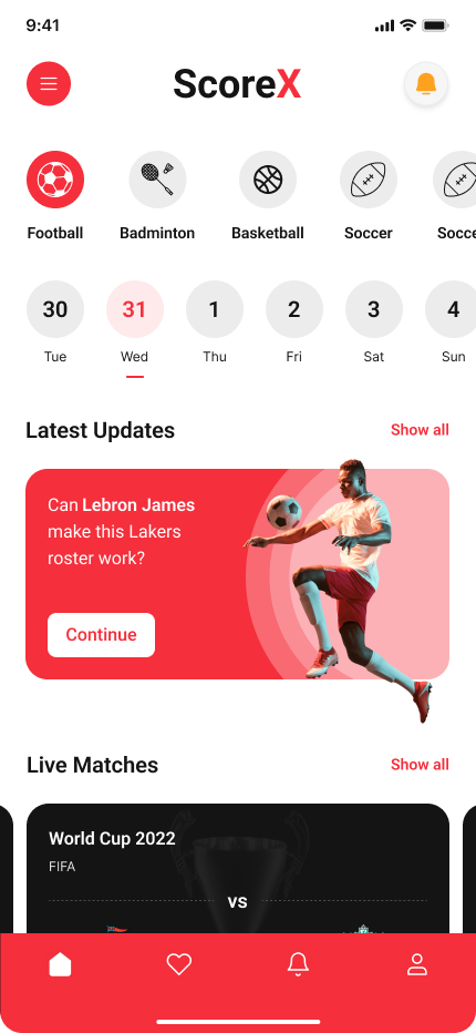 Scorex - Livescore Sport App UI Kit Templates by pixelaxis | ThemeForest