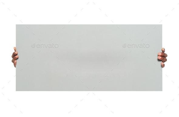 Hands holding blank banner for advertisement Stock Photo by ozaiachin