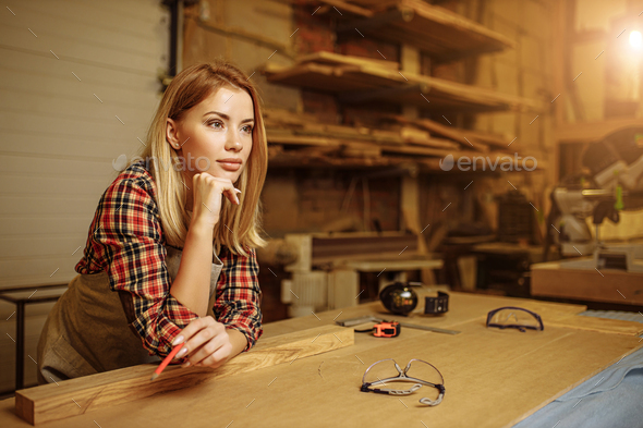 carpenter woman after work Stock Photo by Albertshakirov | PhotoDune