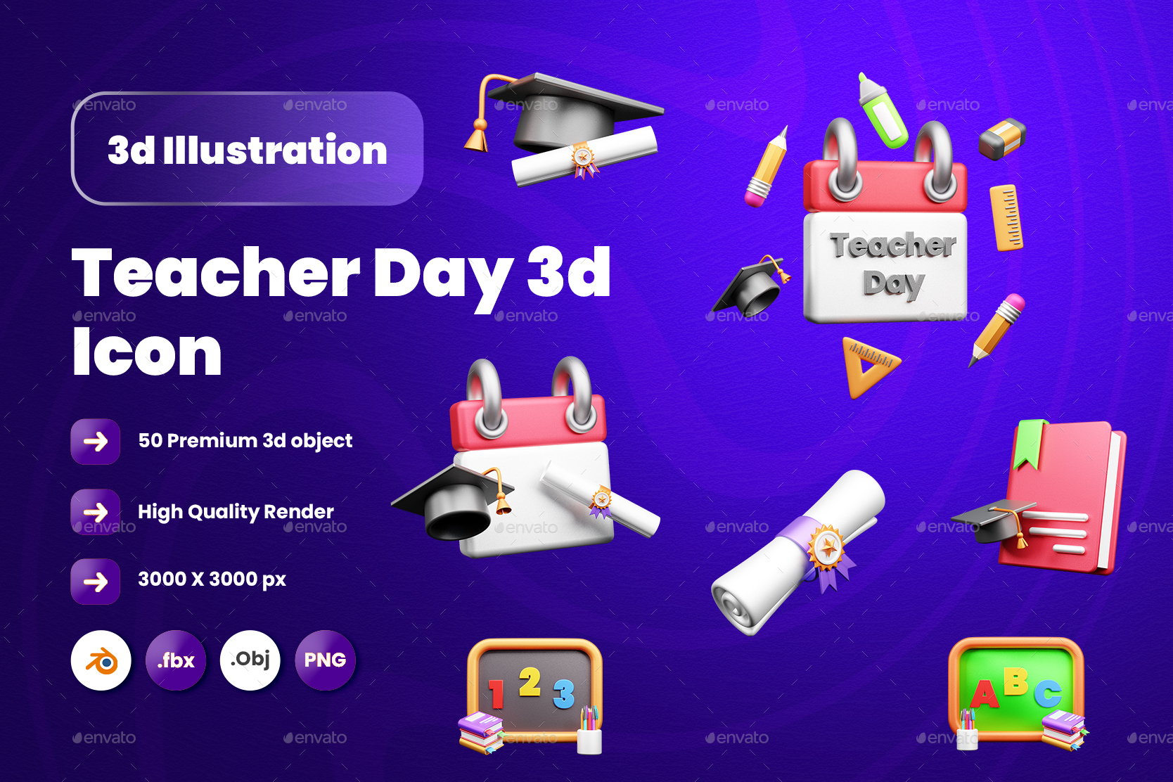 Teacher day 3d Illustration Icon Pack, Graphics | GraphicRiver
