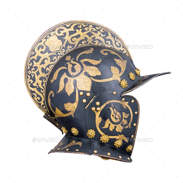 Ancient medieval combat helmet isolated Stock Photo by Cebas | PhotoDune