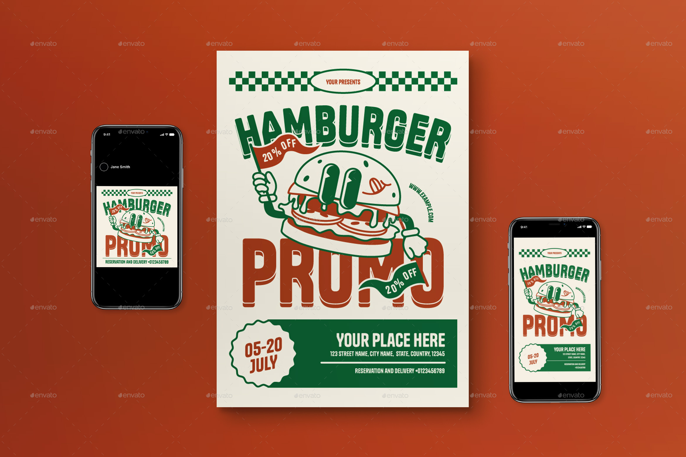 White Retro Hamburger Promo Flyer Set, Print Templates | GraphicRiver