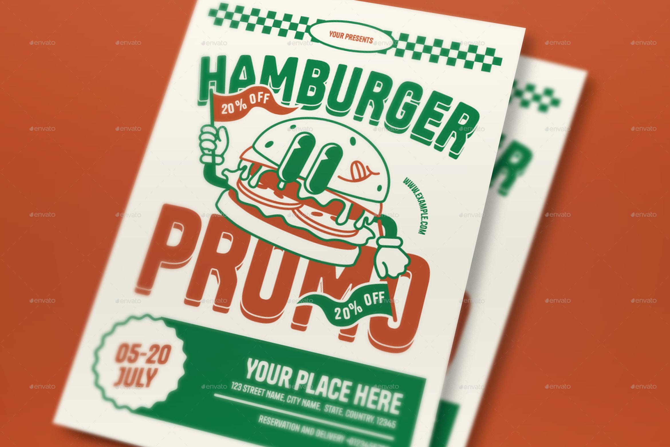 White Retro Hamburger Promo Flyer Set, Print Templates | GraphicRiver