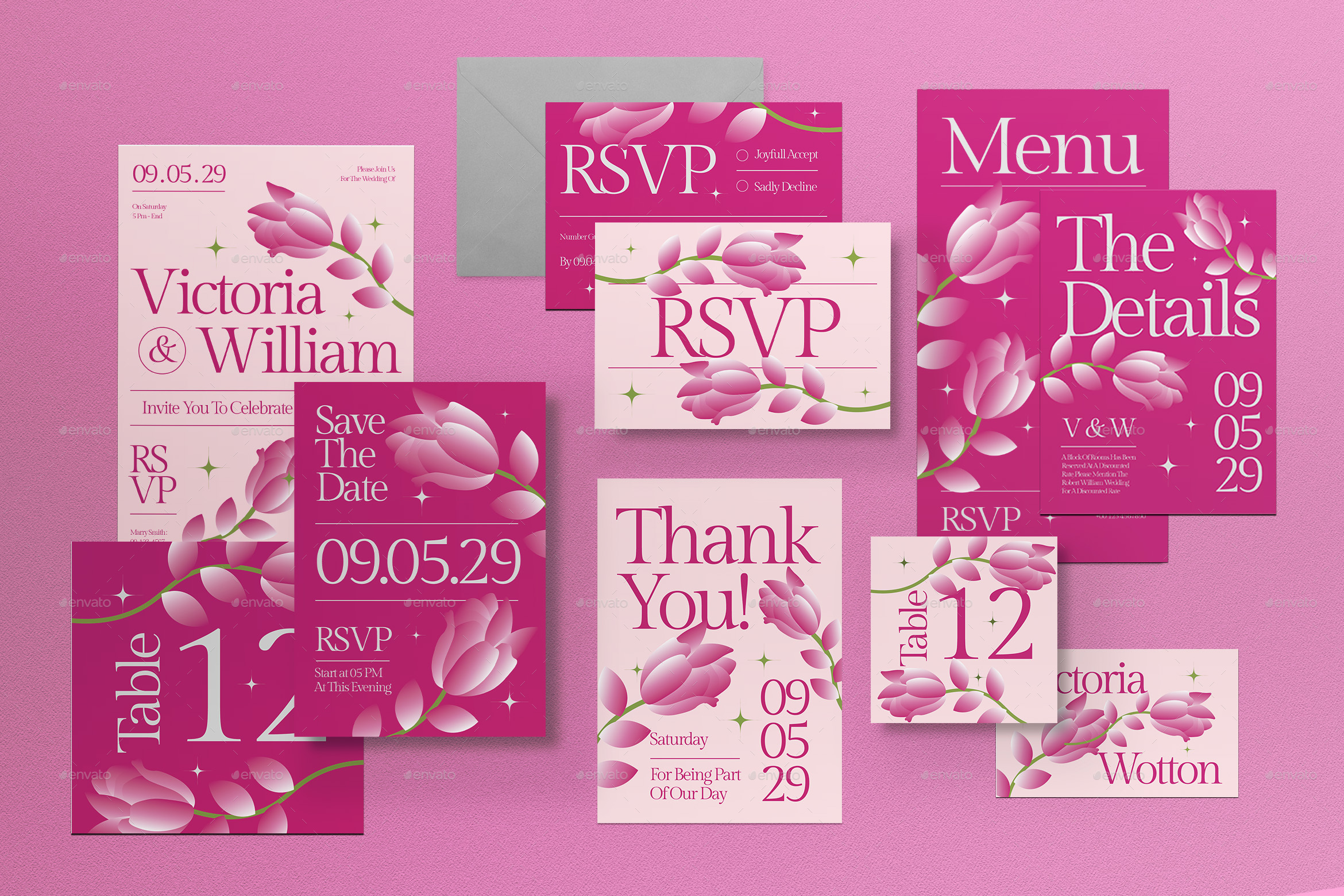 Pink Y2K Wedding Invitation Set, Print Templates | GraphicRiver
