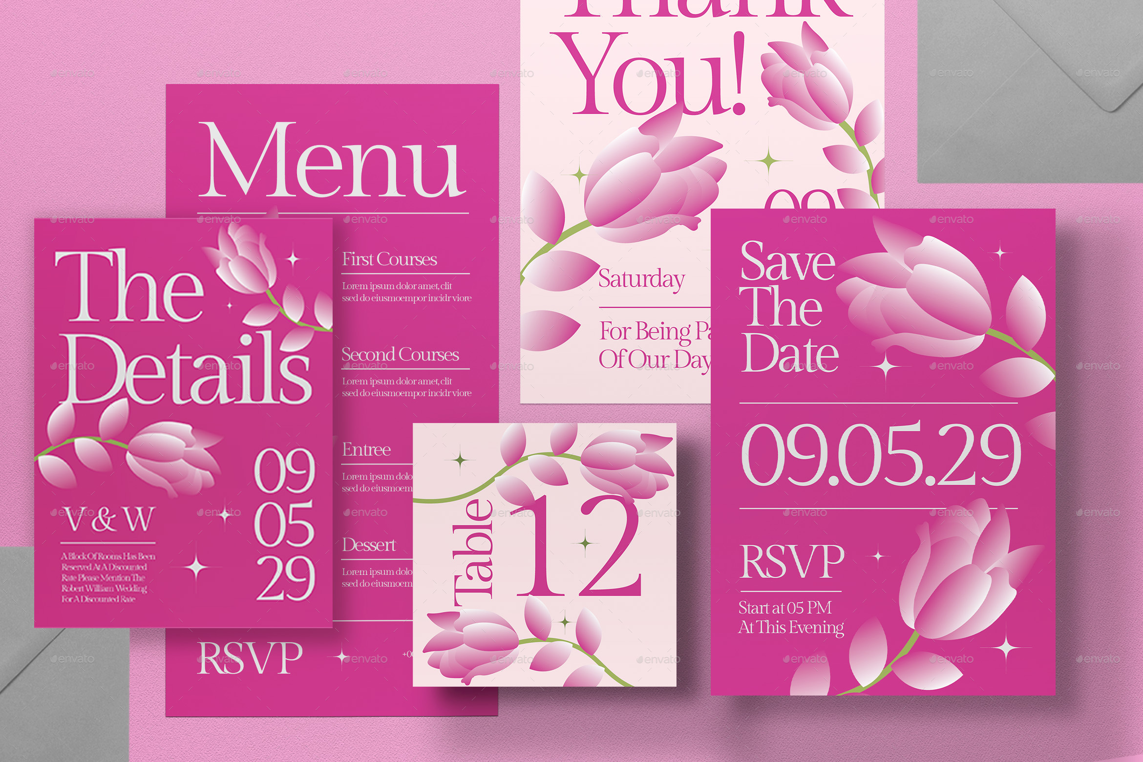 Pink Y2K Wedding Invitation Set, Print Templates | GraphicRiver