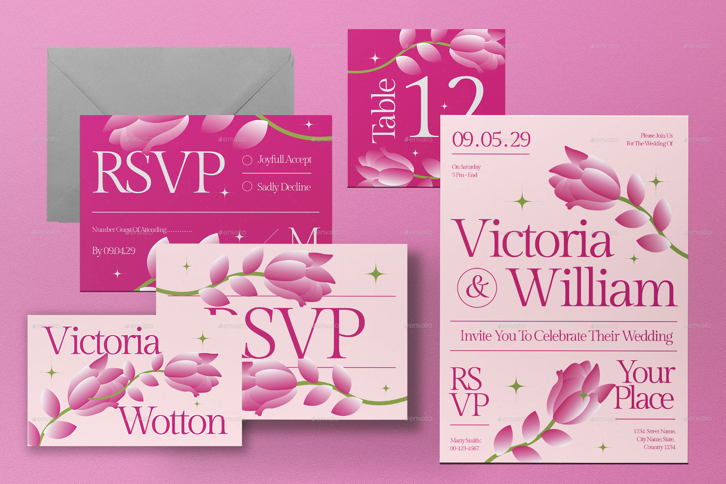 Pink Y2K Wedding Invitation Set, Print Templates | GraphicRiver