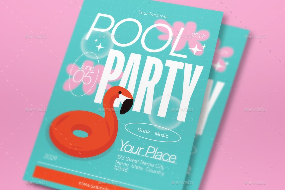 Blue Flat Design Pool Party Flyer Set, Print Templates | GraphicRiver