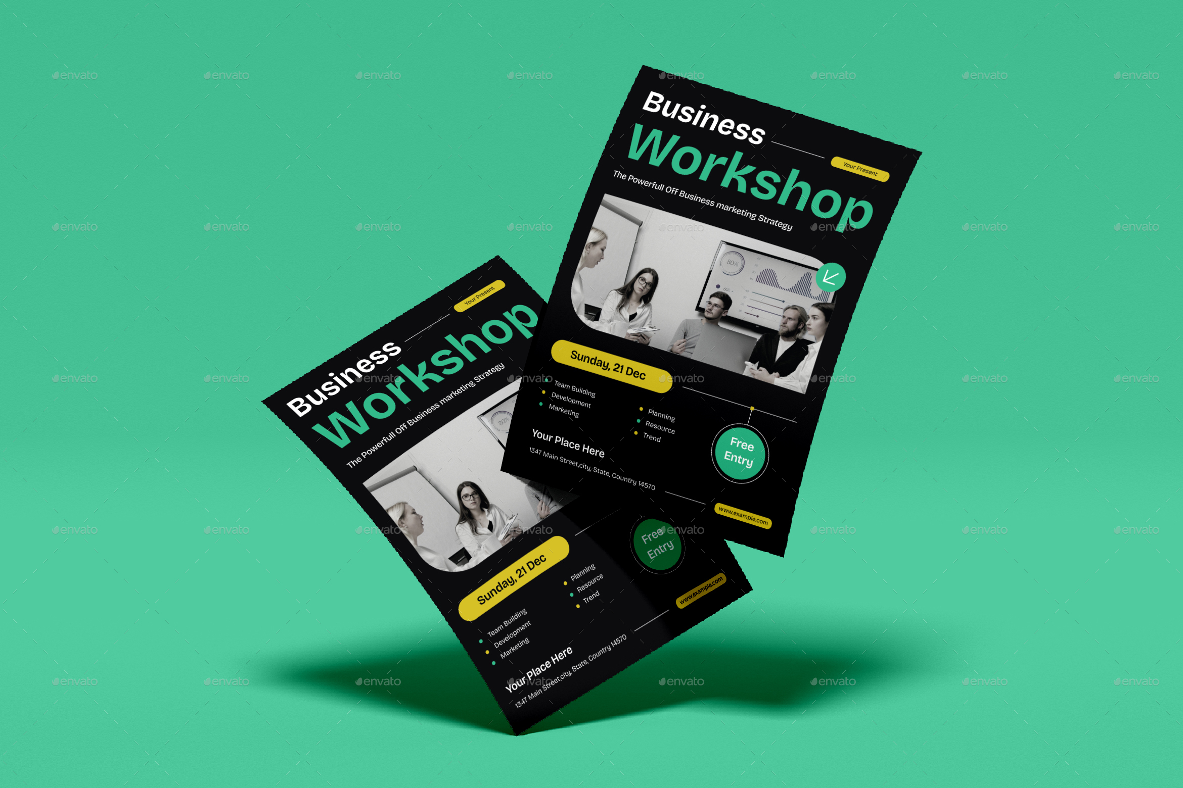 Yellow Green Minimalist Business Workshop Promotion Flyer, Print Templates