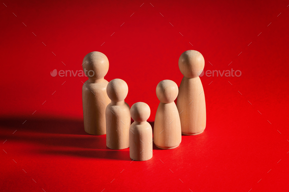 Family people figures on red background. Concept of family, values ...