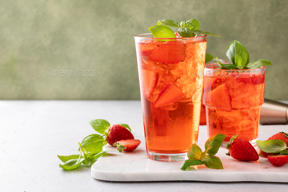 Cold and refreshing strawberry basil cocktail, spring or summer cocktail or mocktail Stock Photo ...