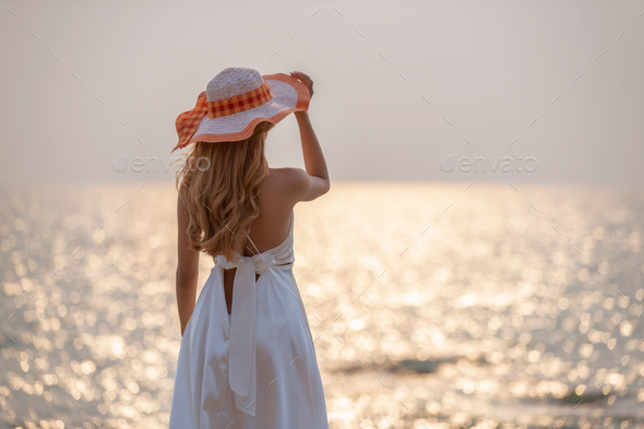 Backside view Sexy bikini shape model posing on summer season holiday ...