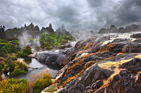 Te Pua Where Gods Breath Fire, Rotorua, New Zealand Stock Photo by ...