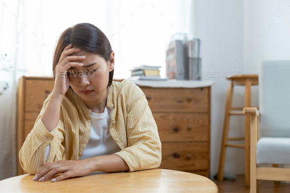 woman hand touching head have headache, young asian female stressed ...