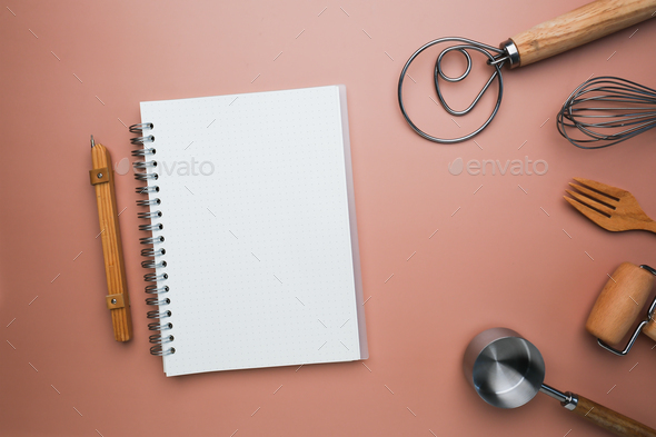 The mockup notebook cooking utensil for food ingredient, recipe, menu ...