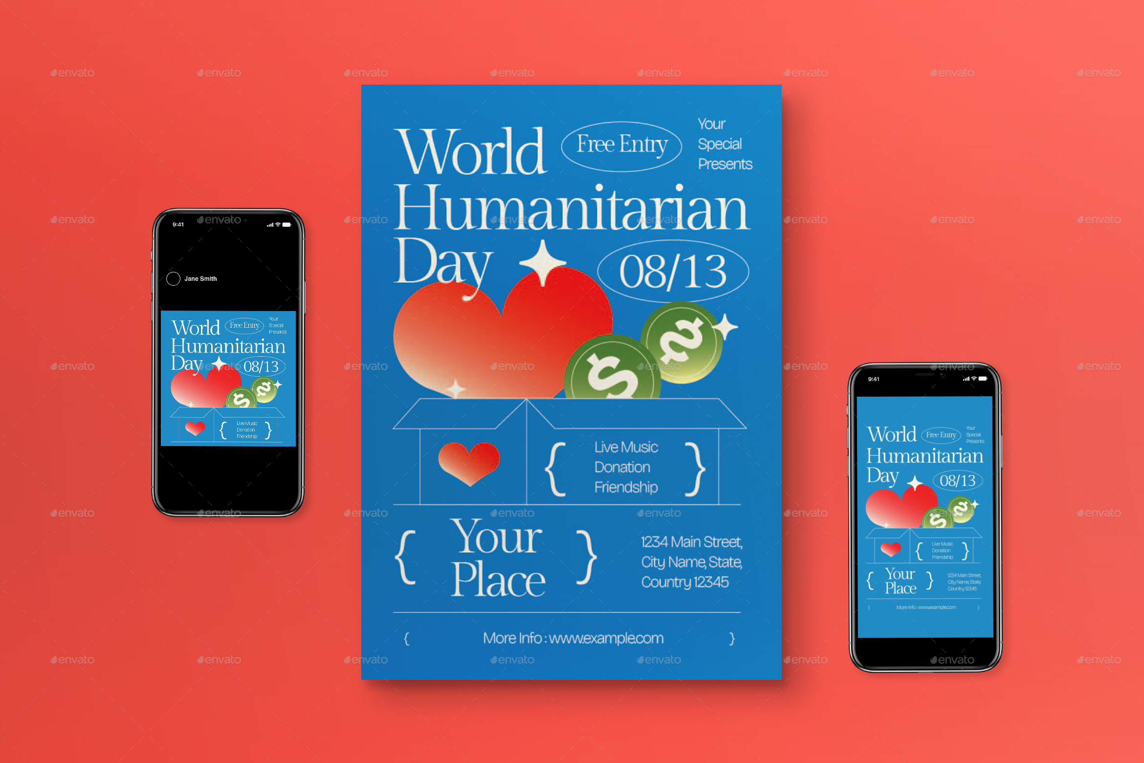 Blue Y2K World Humanitarian Day Flyer Set, Print Templates | GraphicRiver