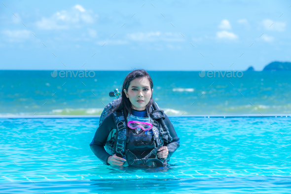 Portrait beautiful asian model woman posing come to training and ...