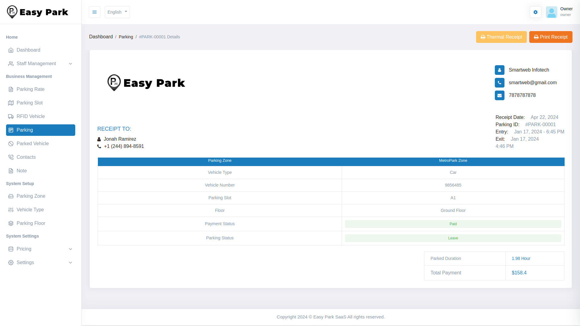 EasyPark SaaS - Vehicle Parking Management System by smartwebinfotech