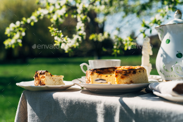 San Sebastian Burnt Basque cheesecake. Aesthetic countryside breakfast ...