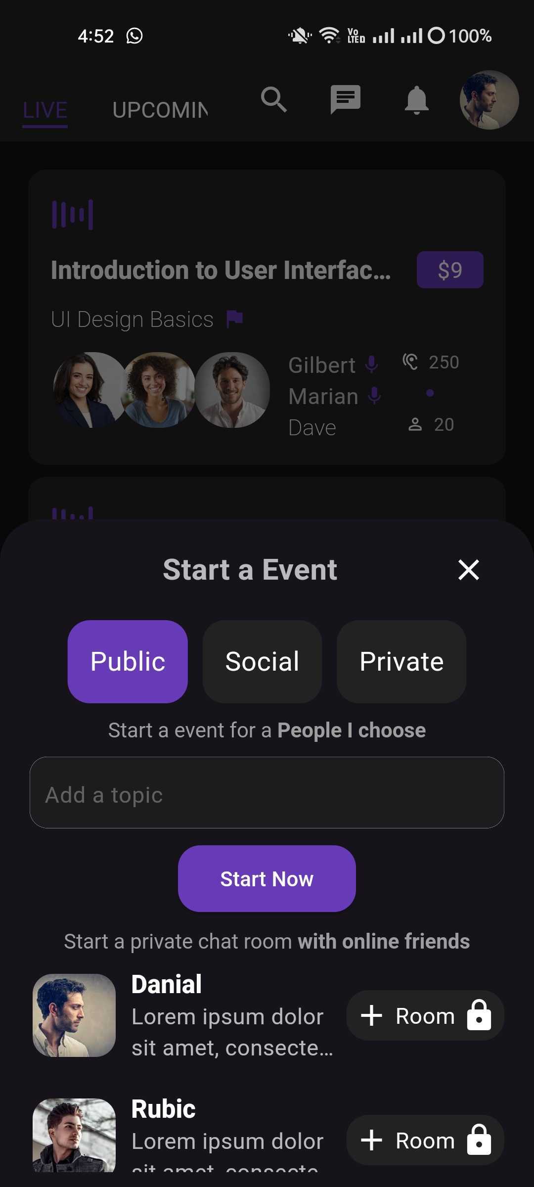 Club 92- Flutter Modern1 Clubhouse Audio UI Kit | Audio Room App ...