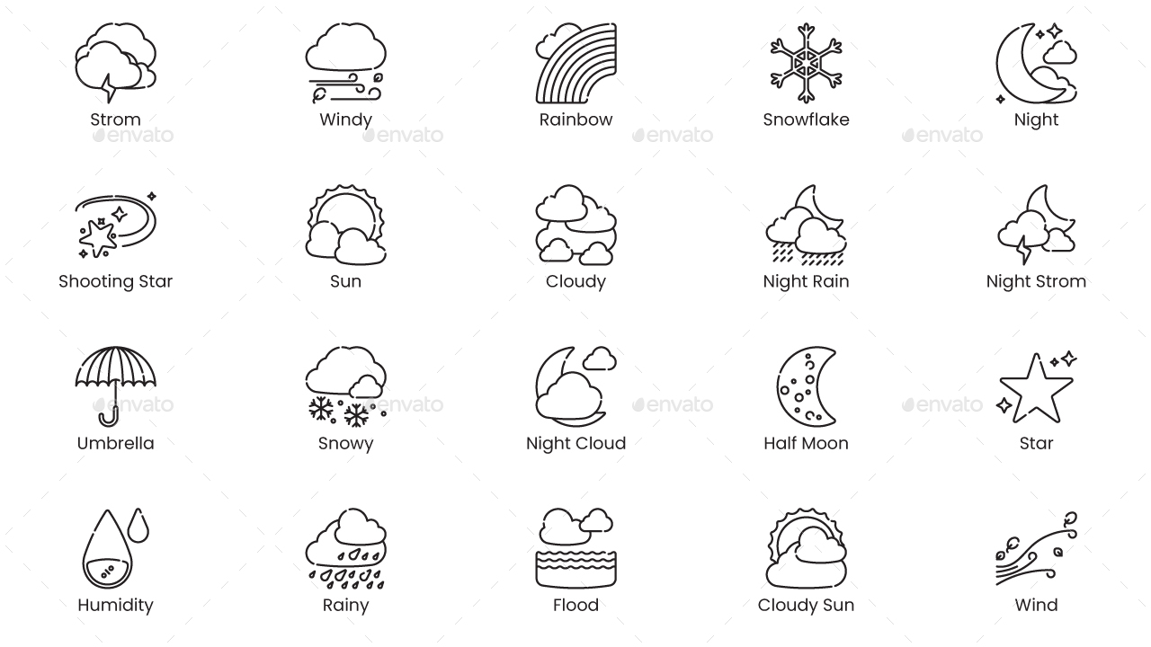 Weather Outline Icons, Icons | GraphicRiver